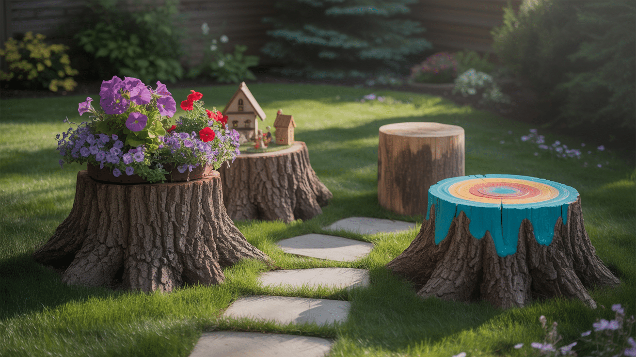 15 Creative Outdoor Tree Stump Decorating Ideas - Opple House